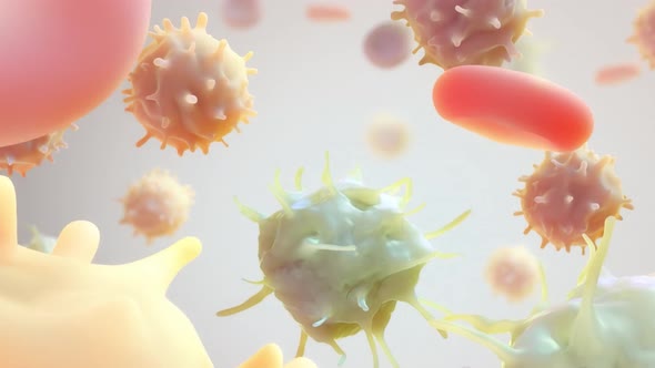 Cancerous cells in blood cell. 3D Microbiology Animation, Motion Graphics