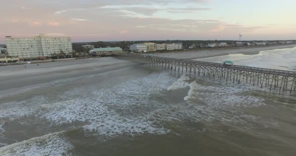 Aerial of Folly Beach Fishing Pier at Sunrise with Tides Resort, Stock ...