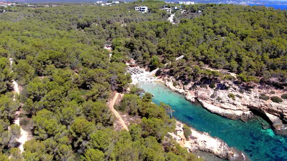 Aerial view of cove Cala Falco or cap de Falco and Cala Bella Donna on ...