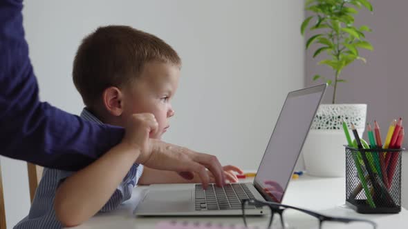 Online Education at Home Child Kid Boy Learning Use Computer Laptop ...