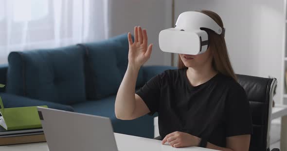 Young Female Person Is Viewing By Vr Headset Swiping and Tapping ...
