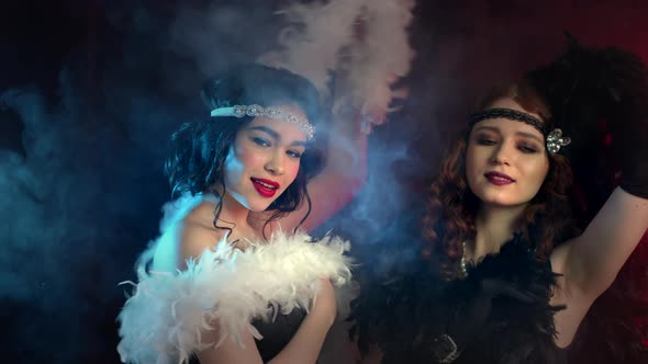 Attractive Flappers Women Dressed in Roaring Twenties Time Dancing on ...