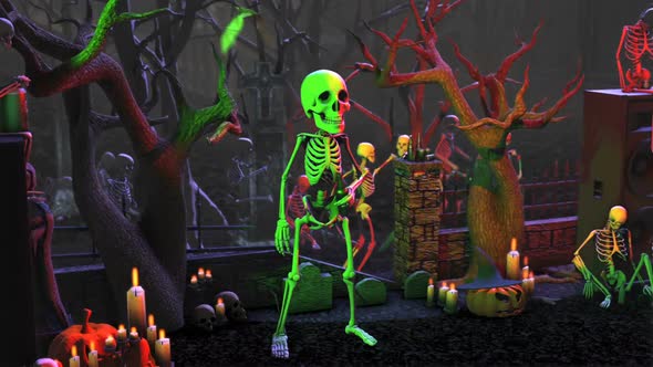 Skeleton drinking in a graveyard party, Motion Graphics | VideoHive