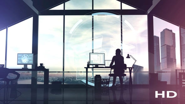 Woman Web Developer Works On Infographic Background HD, Motion Graphics