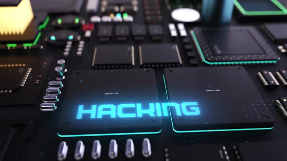 hacking the header on the background of a chip with a lot of processes ...