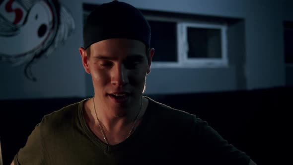 Portrait Shot of Handsome Caucasian Young Man Turning Face to Camera ...