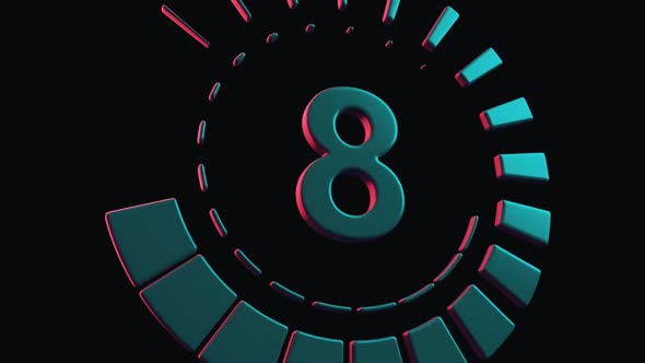 Countdown Timer with Moving Rings From 10 to Zero, Motion Graphics