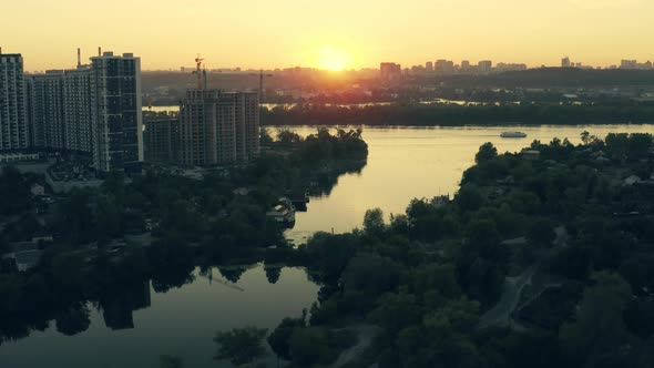 City Building River View Sunset Morning Architecture, Stock Footage