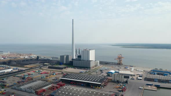 Panning Aerial View Over the Power Plant of Esbjerg Denmark by 21aerials
