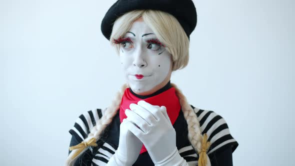 Beautiful Young Lady Mime Closing Eyes with Hand Expressing Disgust and ...