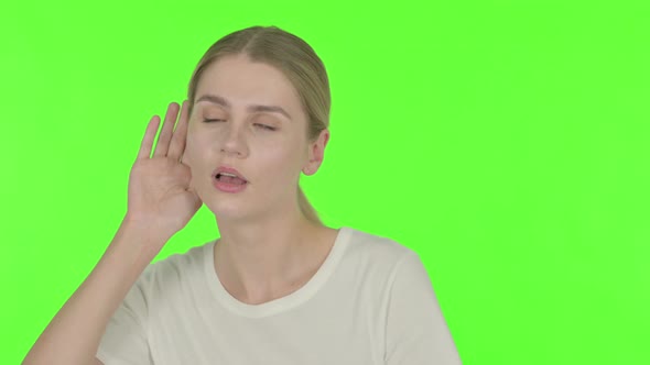 Young Woman Listening Carefully, Silence Green Screen, Stock Footage
