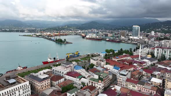 Aerial view of beautiful Batumi coastline. Black Sea touristic dock ...