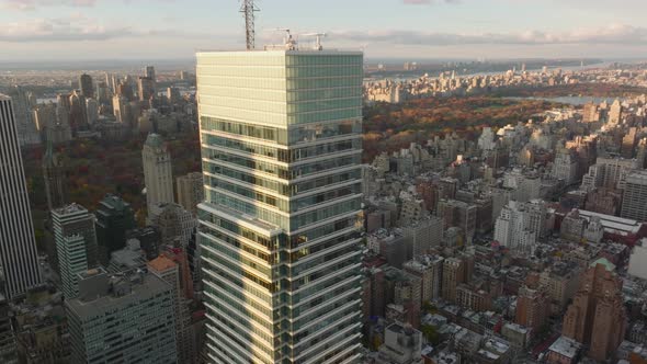 Aerial View of Upper Section of Bloomberg Tower Above Other Town ...