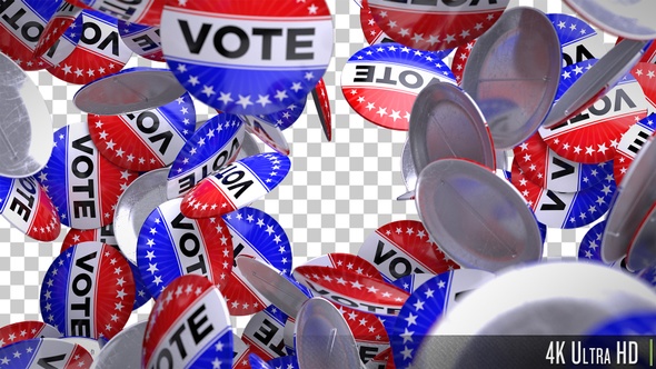 4K Pile of Election Vote Pins in Red White and Blue Fill Screen, Motion ...