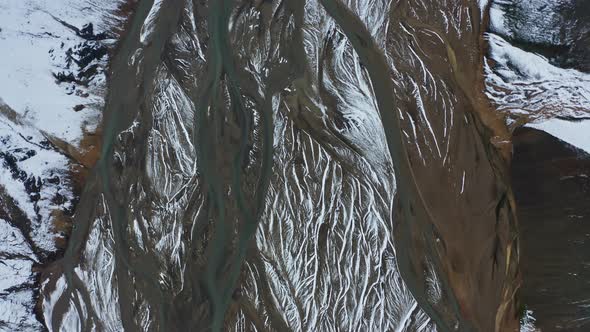 Drone Flight Over Snow Covered Braided Riverbed, Stock Footage | VideoHive