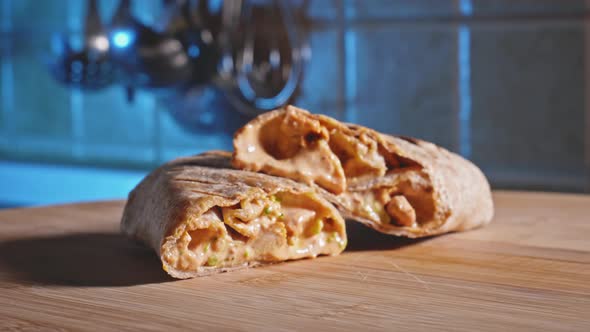 Close Up Of Low-Calorie Tortilla Wrap With Chicken Breast Ready To Eat ...