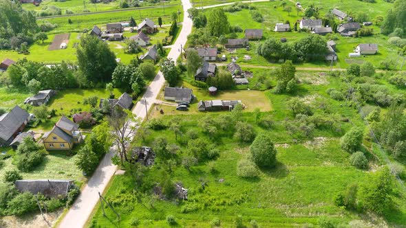 Aerial View of Countryside Homes in Suburbs of Small Lithuanian Town ...