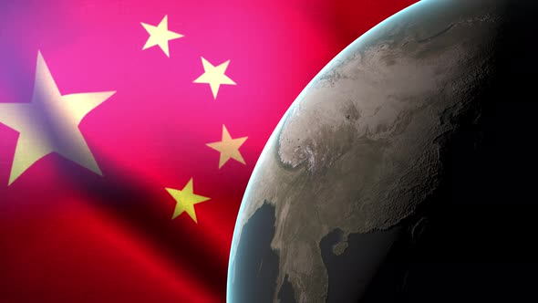 China flag waving behind the earth rotating in space, Motion Graphics