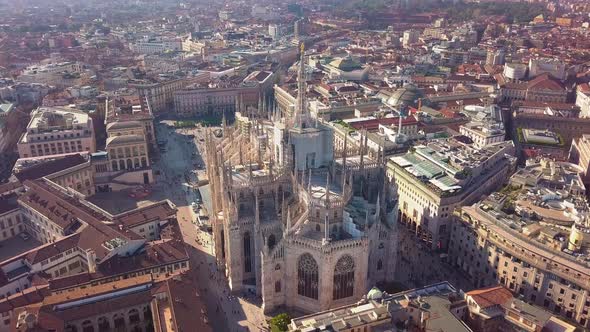 Aerial Drone Footage of Famous Statue on Cathedral Duomo in Milan Italy ...