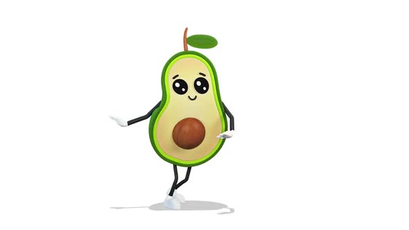 Avocado Dancing A Simple Dance on White Background, Motion Graphics