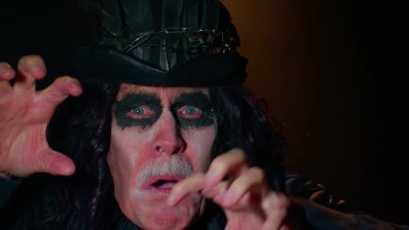 Sinister Man with Horrible Scary Halloween Witcher Makeup in Costume ...