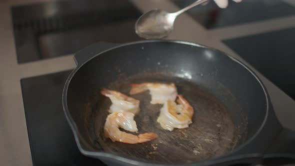 Frying Tiger Prawns In Pan, Stock Footage | VideoHive