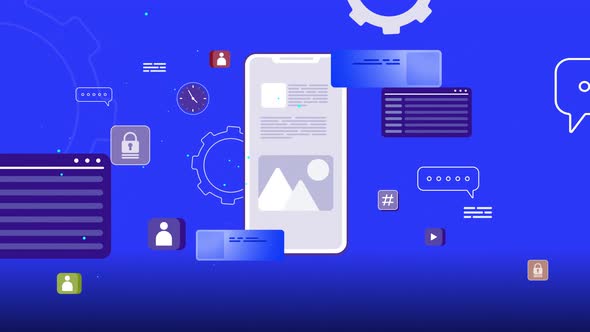 Smart Mobile Application Phone Social Background Blue, Motion Graphics