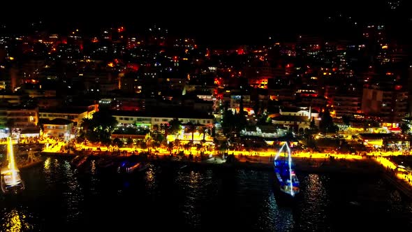 Beautiful Aerial View of the City of Saranda at Night in ...