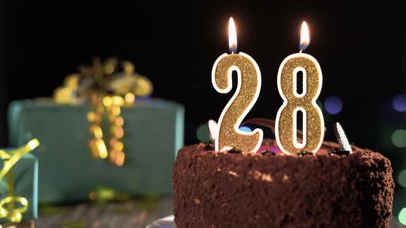 Birthday Cake with Candles Number 28 on a Bright Festive Background ...