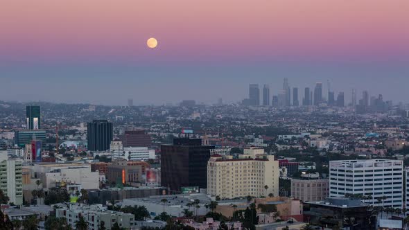 Hollywood and Downtown Los Angeles Full Moon Rising, Stock Footage