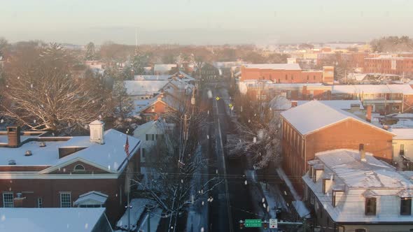 AERIAL Over Rooftops Of Downtown Lititz, Pennsylvania USA During ...