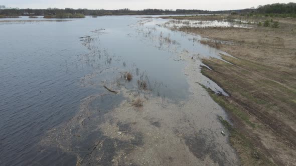 Spring Flood Bird'seye View of the Flooded Bush and River Bank, Stock ...