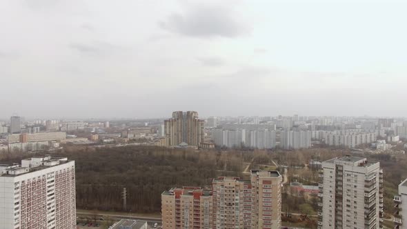 Aerial View of One of the Districts of Moscow, Cloudy and Foggy Weather ...