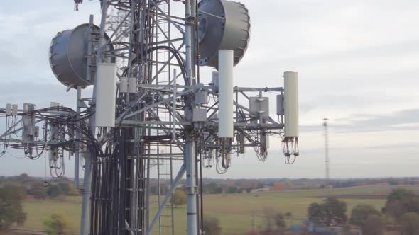 Telecom tower antennas and satellite transmits the signals of cellular 5g 4g mobile signals ...