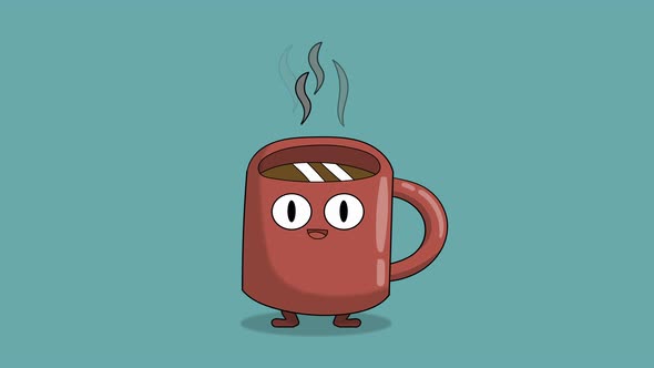 Cute funny cup of coffee animated cartoon character, Motion Graphics