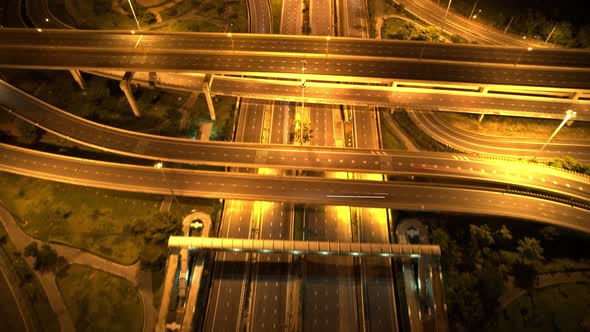 Drone flying over interchange and multi junction road, Stock Footage