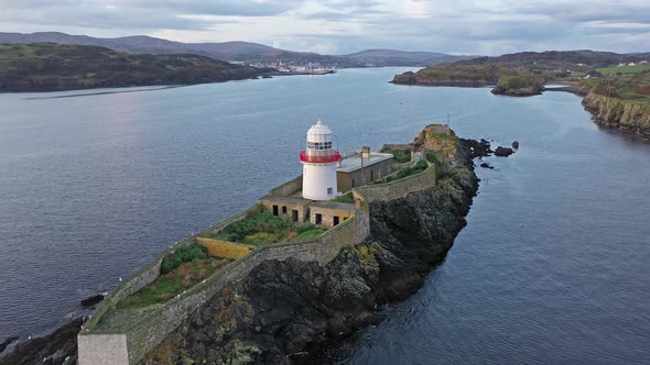 Aerial of the Rotten Island Lighthouse with Killybegs in Background ...
