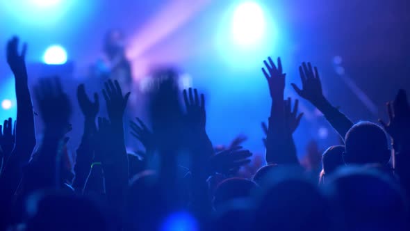 Crowd Waving Their Hands and and Enjoying Great Rock Concert Party ...