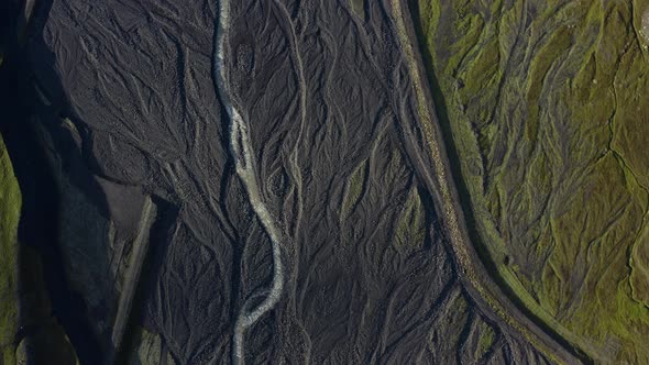 Drone Over Landscape With Dry Riverbed Of Braided River, Stock Footage