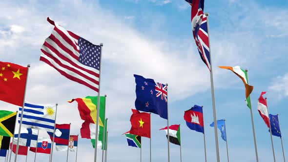 3d illustration flags of the world, Stock Footage | VideoHive