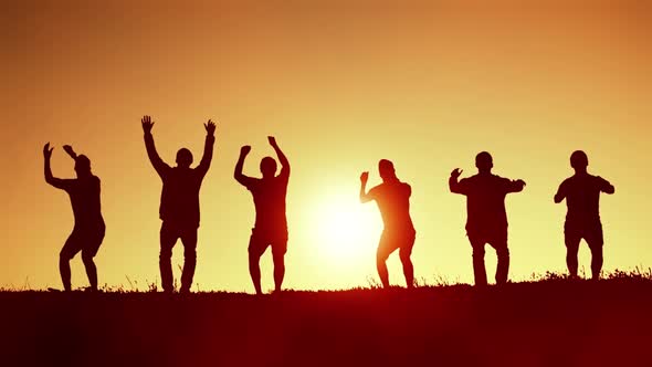 Cheerful Friends Jumping Up at the Sunset, Stock Footage | VideoHive