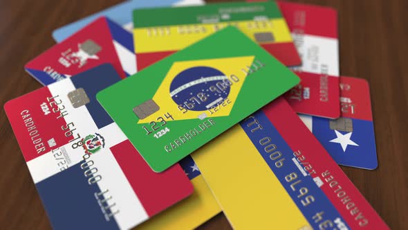 Emphasized Bank Card with Flag of Brazil, Motion Graphics | VideoHive