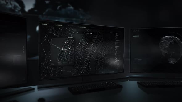 Secret Spy Analysis System Tracking Target Vehicle On Modern City Road ...