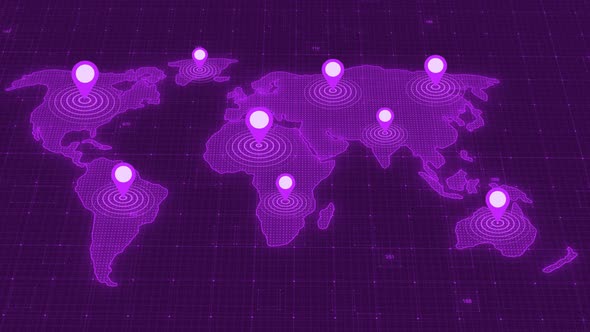 Purple Color World Map Location Tracking Animation, Motion Graphics