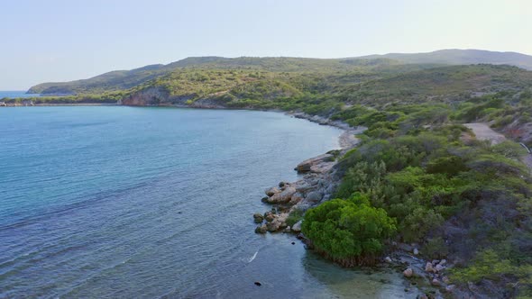 Warm Morning Sunlight Shines on Rocky Coastline of Playa Monte Rio ...