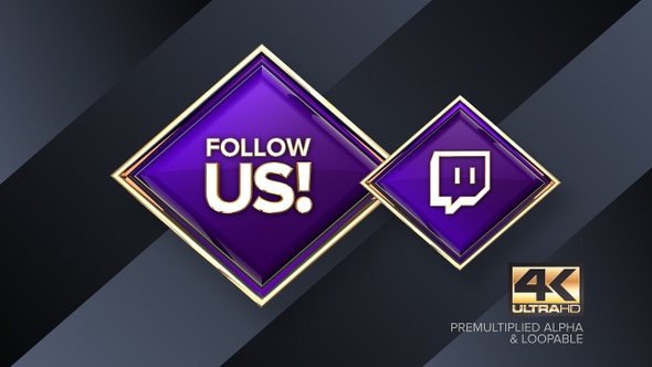 Twitch Follow Us! Rotating Sign 4K Looping Design Element, Motion Graphics
