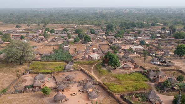 Drone shot of Thatched roof traditional village in Senegal Africa ...