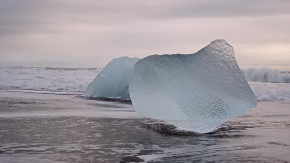 Patterned Ice Formation on Diamond Beach Near Glacier Lagoon of Iceland ...