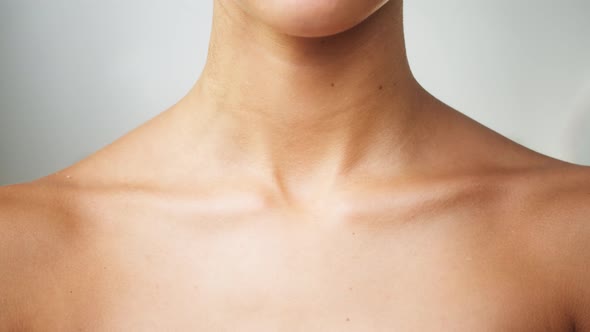 Young Woman Clavicles Closeup Model with Smooth Healthy Skin, Stock Footage