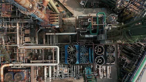 Aerial Top Down View Over Oil Refinery or Chemical Factory, Stock Footage